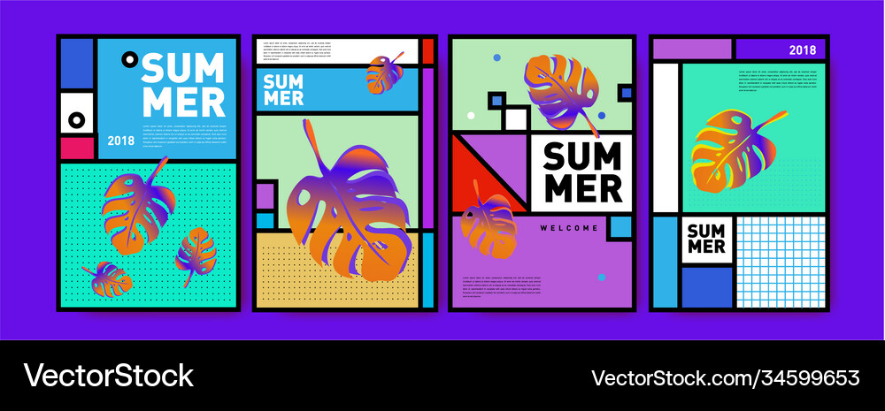 Summer colorful poster design template set Vector Image