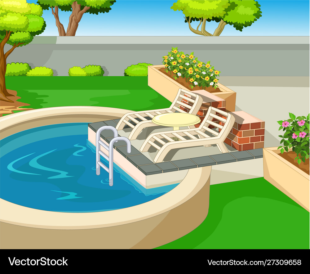 Cool back yard with swimming pool chair Royalty Free Vector