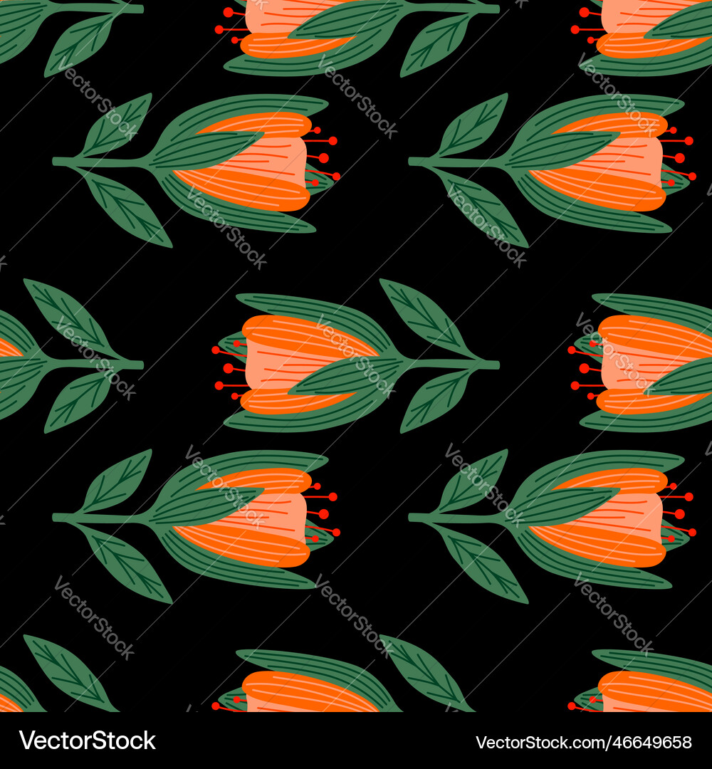 Cute tulip flower seamless pattern wildflower Vector Image