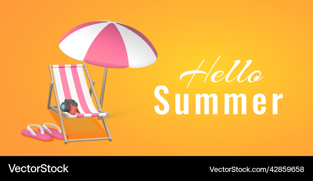 Hello summer promo banner design summer 3d Vector Image