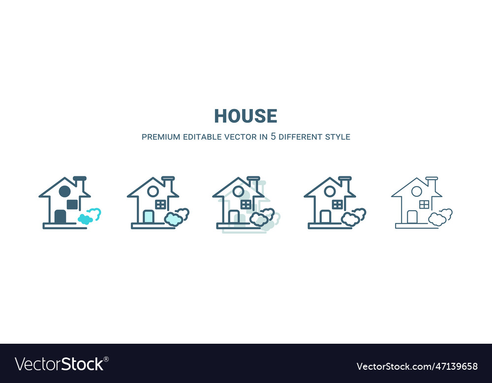House icon in 5 different style outline filled Vector Image