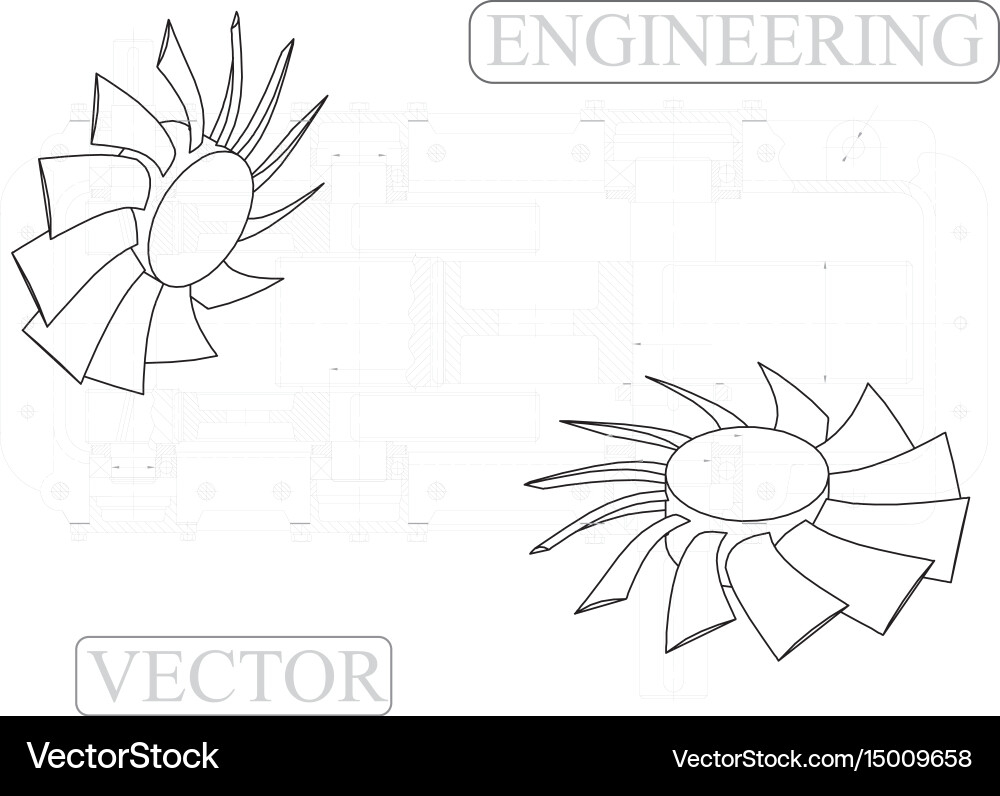 Machine-building drawings on a white fan Vector Image
