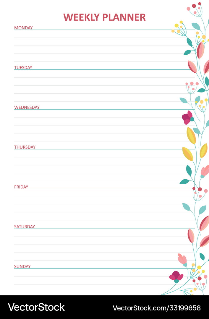White weekly planner with bright floral summer Vector Image