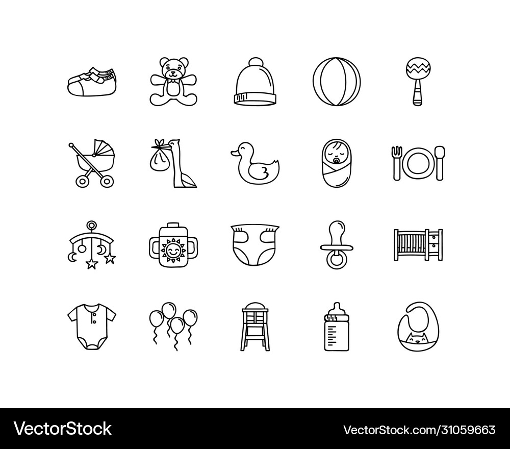 Baby icon collections with hand drawn Royalty Free Vector