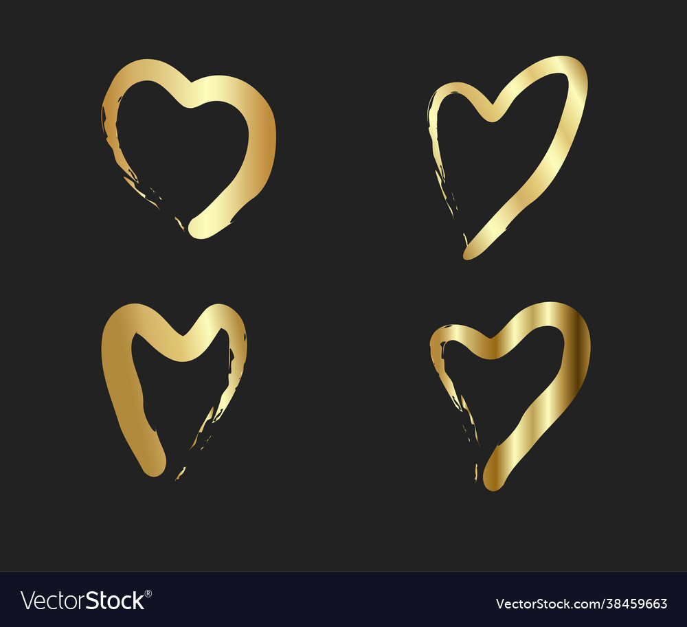 Gold hearts hand drawn hearts brushes hand Vector Image