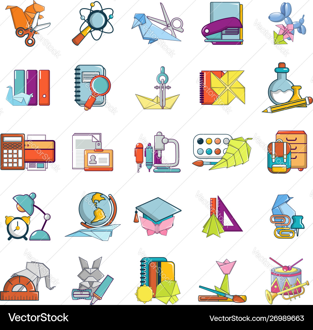 Primary school icons set cartoon style Royalty Free Vector