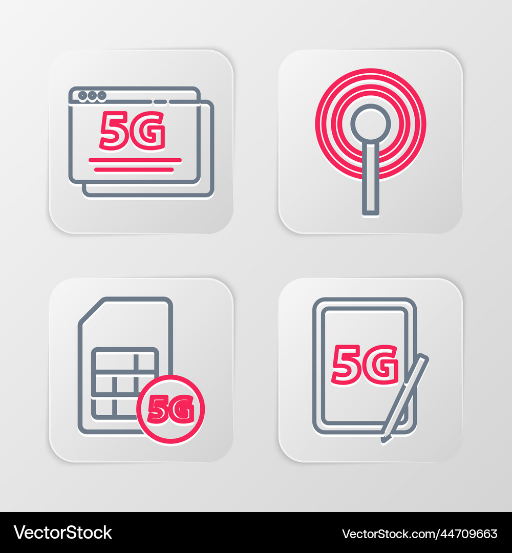 Set line graphic tablet with 5g sim card antenna Vector Image