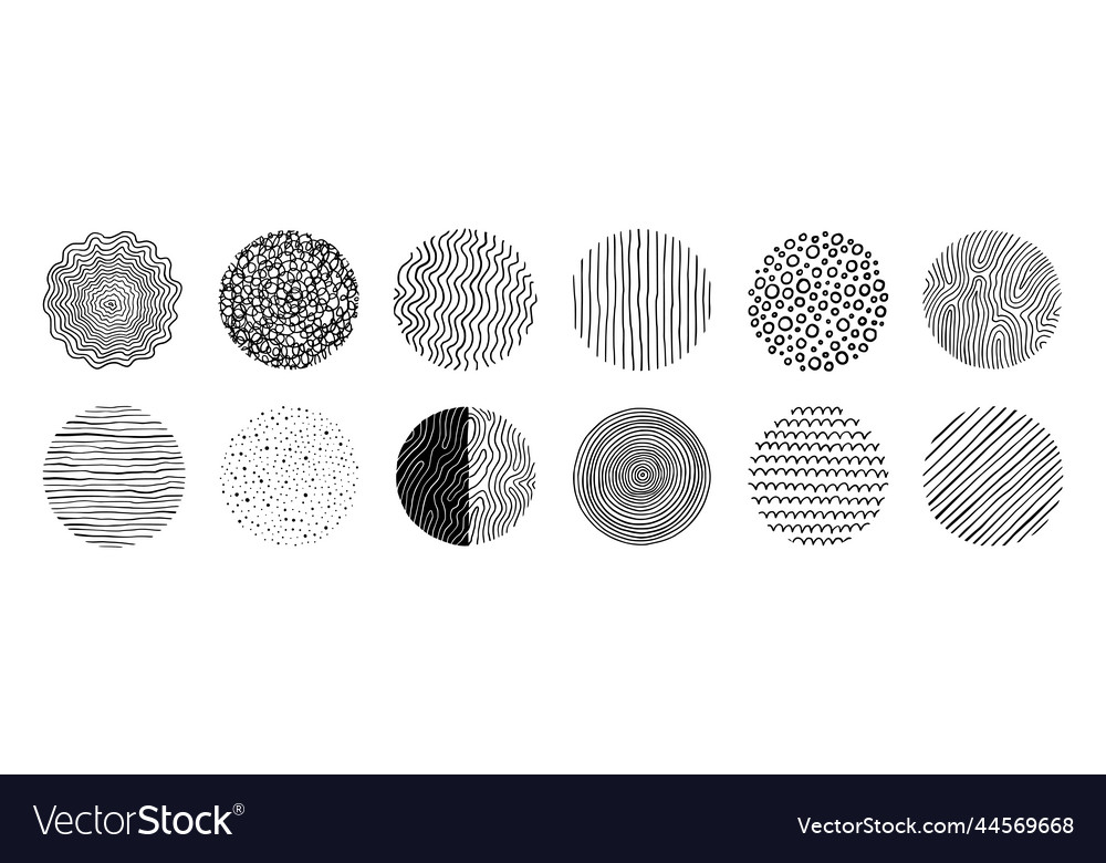 Abstract line pattern circle set hand drawn Vector Image