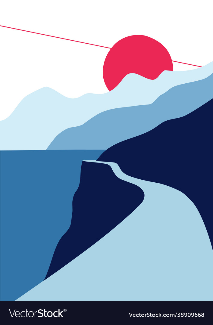 Abstract wall art landscape background with sun Vector Image