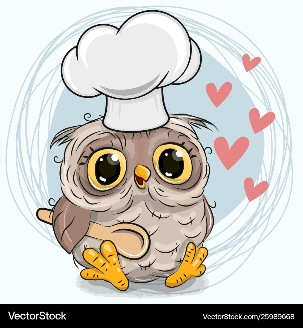 Caroon owl in a cook hat with spoon Royalty Free Vector