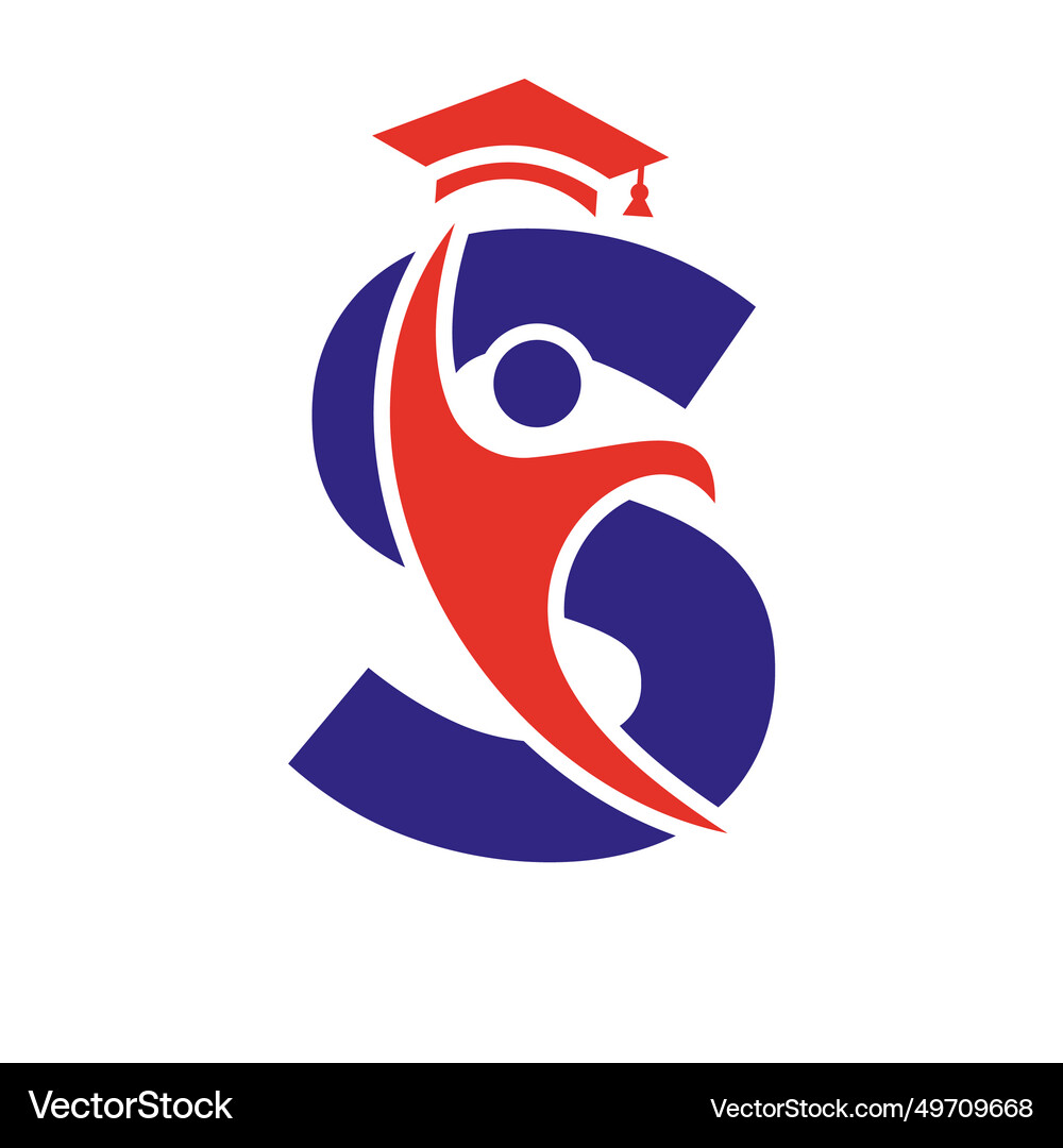 Education logo on letter s with graduation hat Vector Image