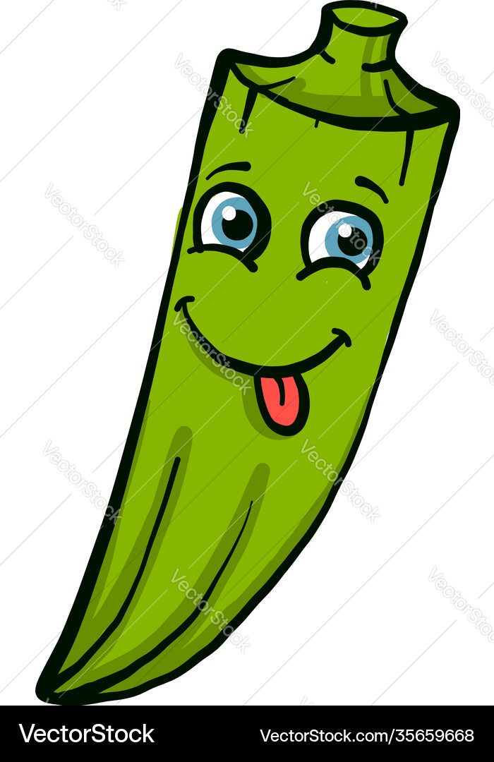 Happy green okra on white background Royalty Free Vector