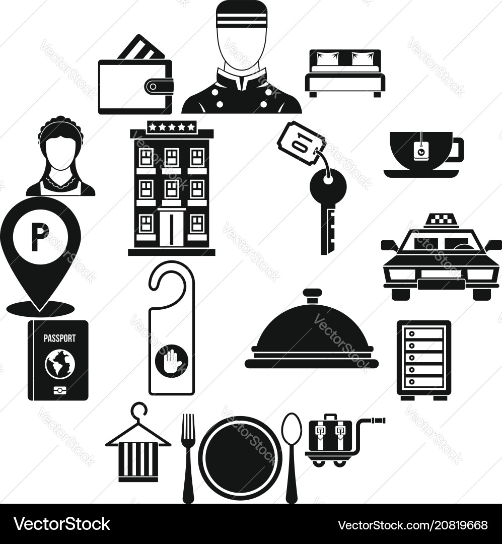 Hotel icons set in simple style Royalty Free Vector Image