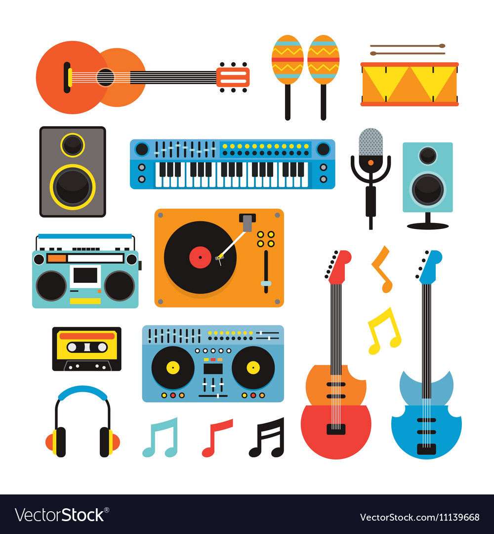 Music instruments objects set Royalty Free Vector Image