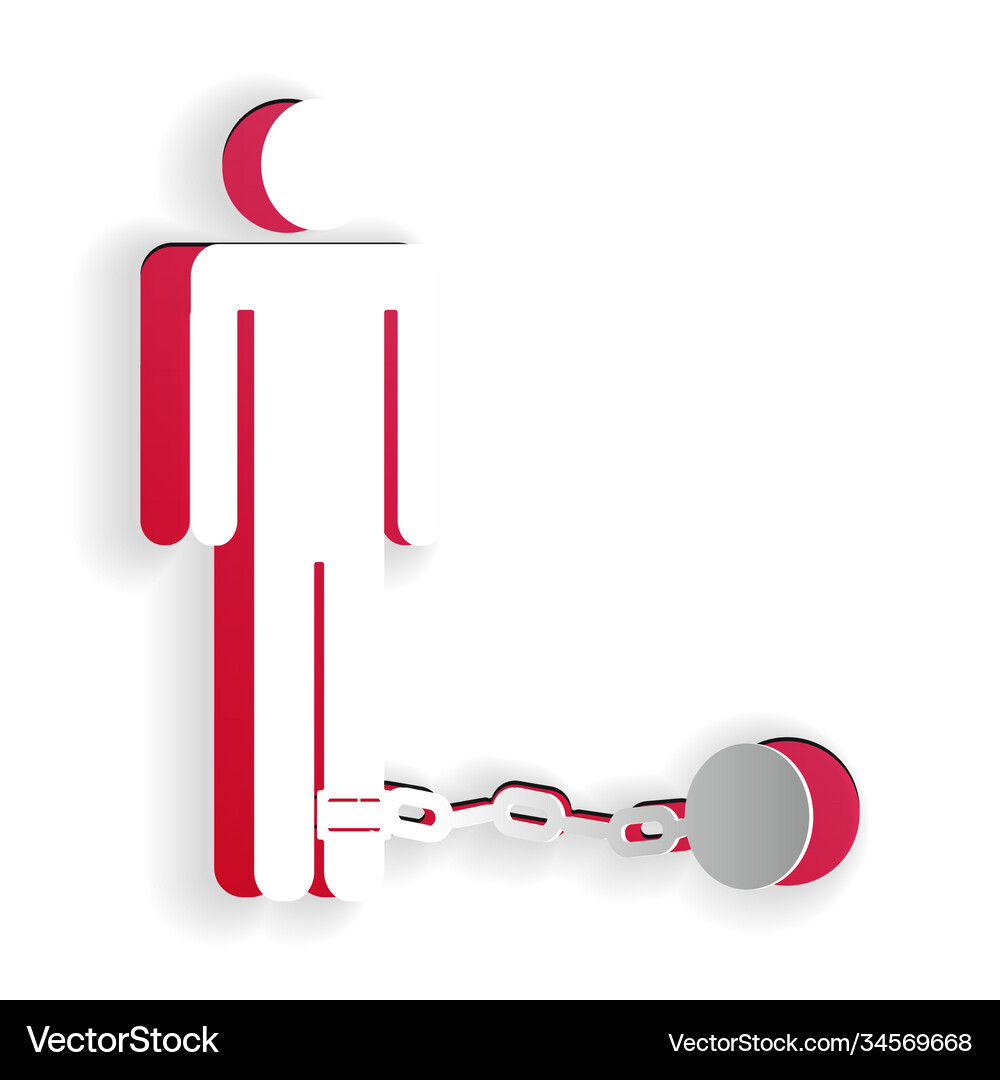 Paper cut prisoner with ball on chain icon Vector Image