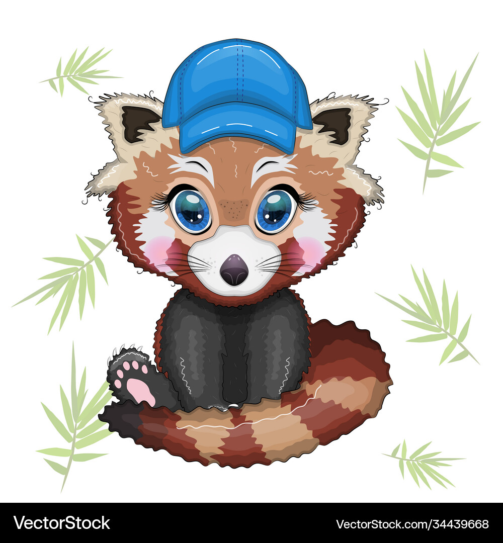 Red panda boy in blue cap hat vacation summer Vector Image