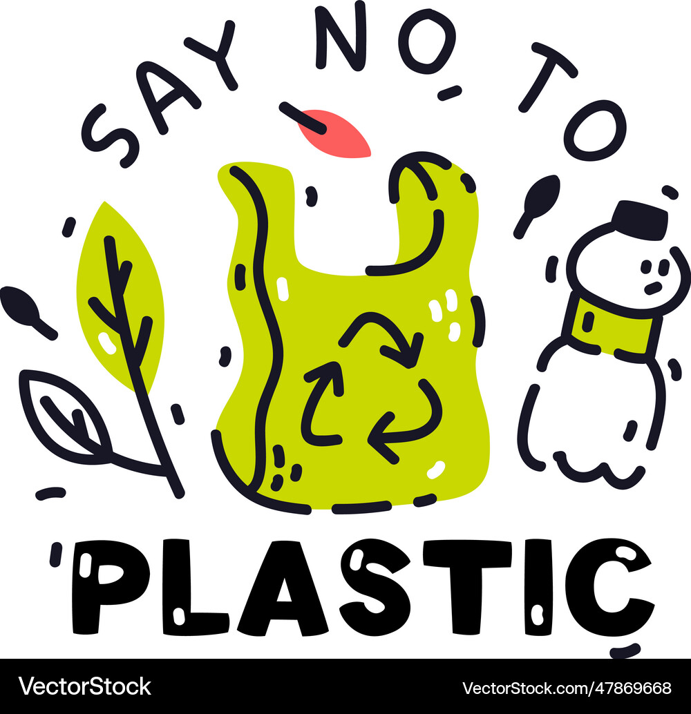 Say not to plastic as eco friendly badge Vector Image
