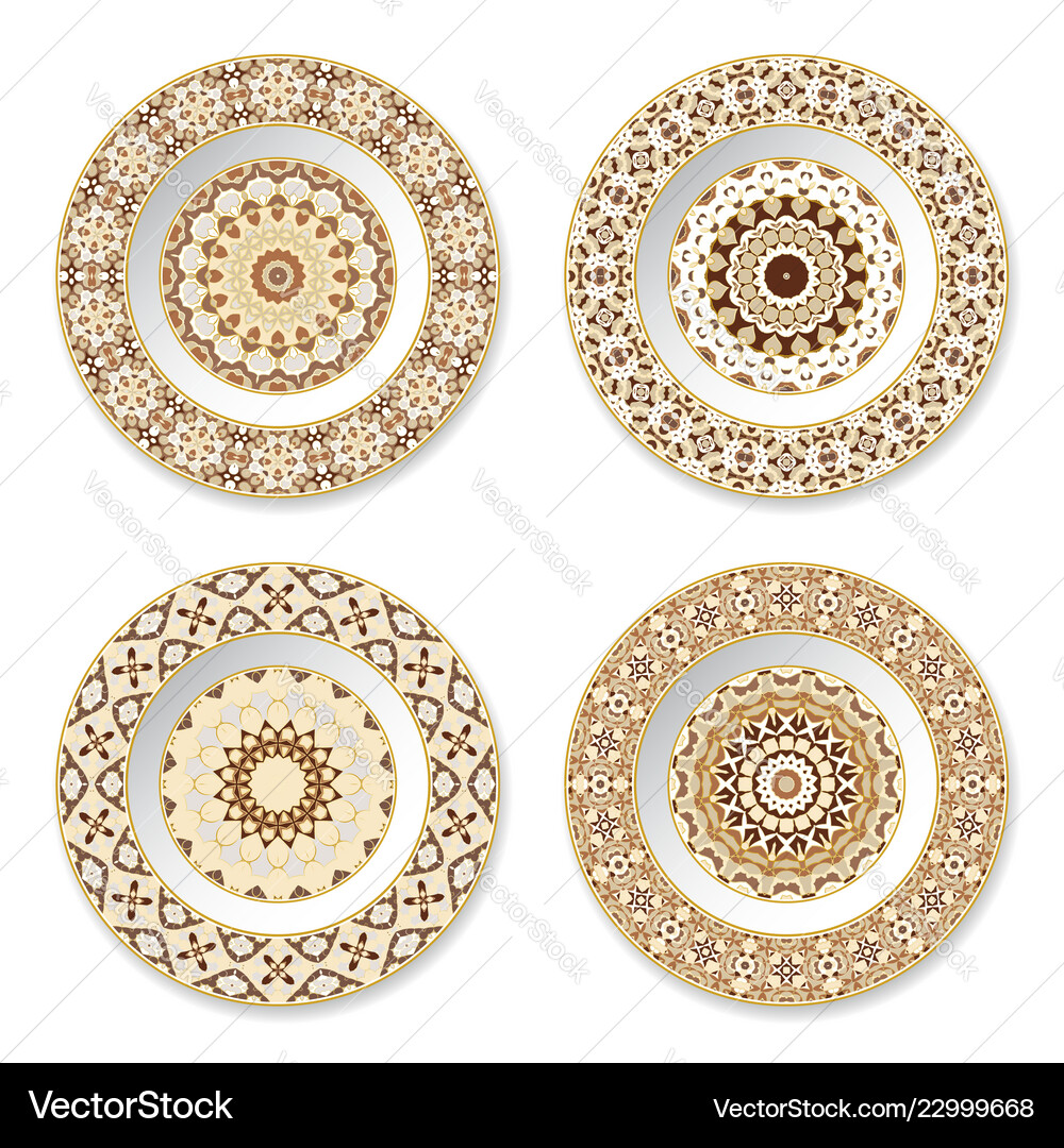 Set of decorative plates with a orange pattern Vector Image