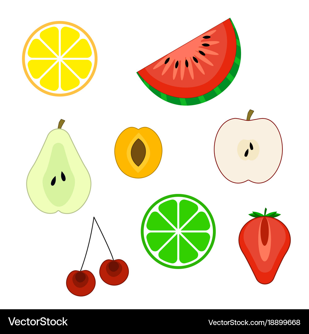 Set of flat cuted fruit icons Royalty Free Vector Image