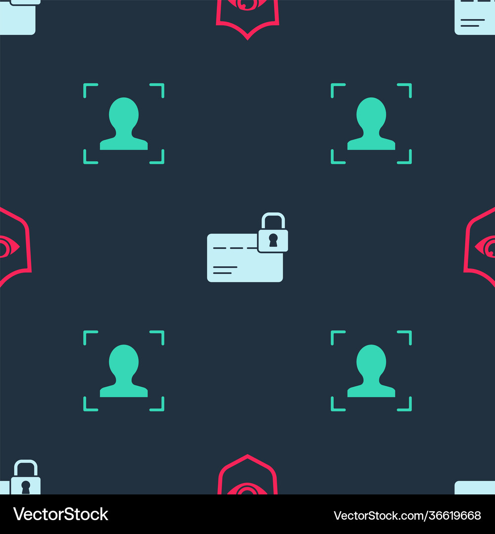 Set shield and eye credit card with lock and face Vector Image
