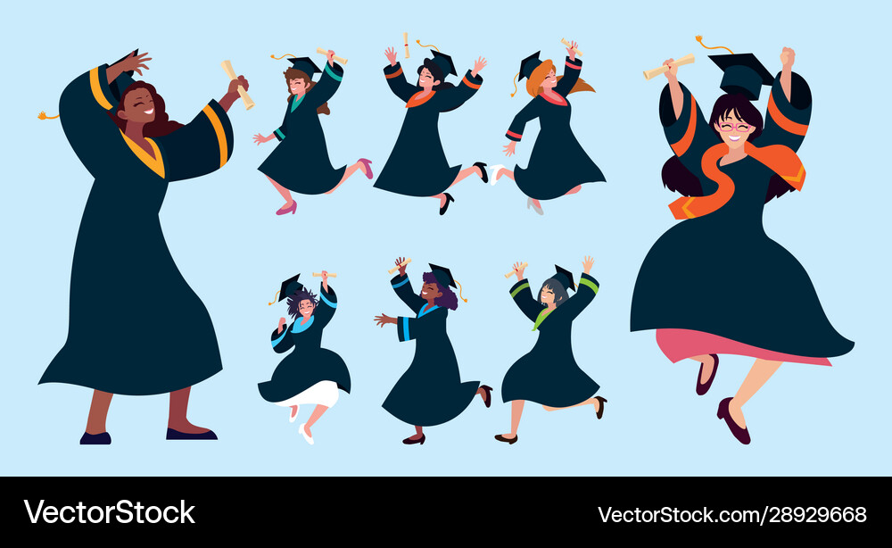 Set woman students university graduation Vector Image