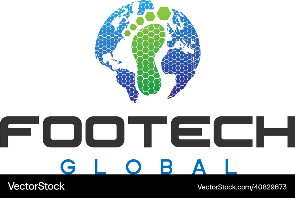 Colorful foot earth technology hexagon logo design