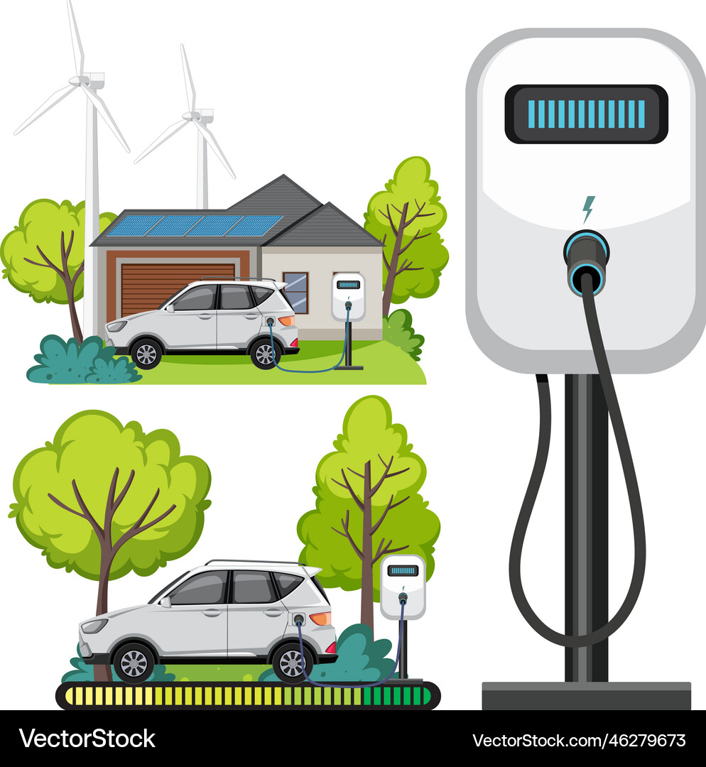 Ev charging station with electric car collection Vector Image