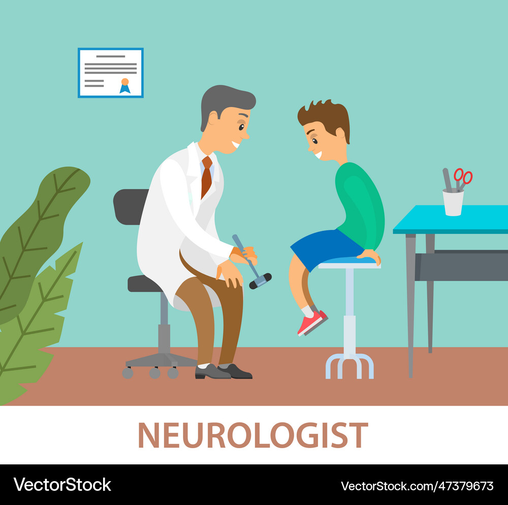 Neurologist examining boy for diagnosis Royalty Free Vector