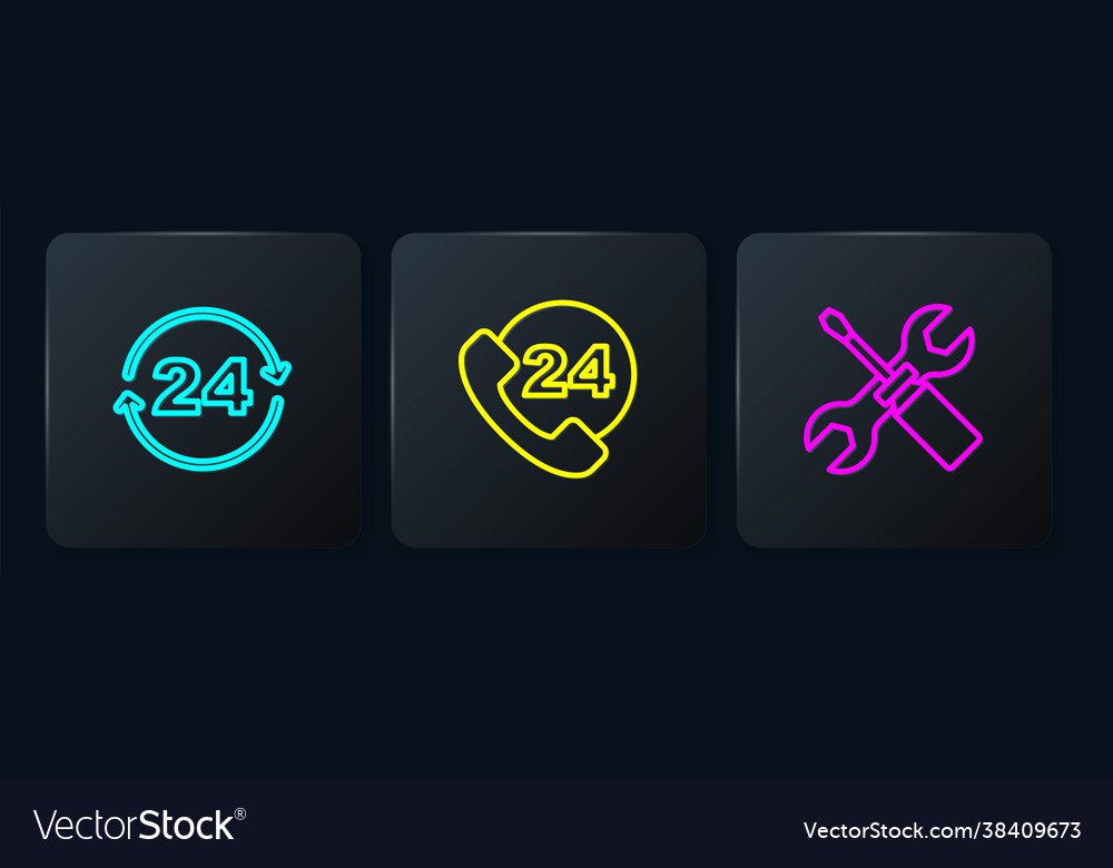 Set line telephone 24 hours support screwdriver Vector Image Set line telephone 24 hours support screwdriver Vector Image