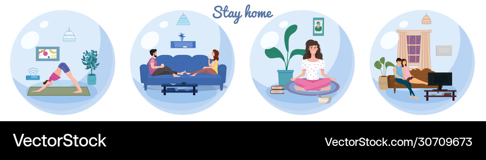 Set stay home quarantine consent banners self Vector Image