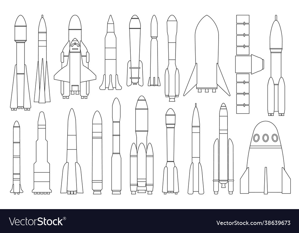Space rocket outline set icon spaceship Royalty Free Vector