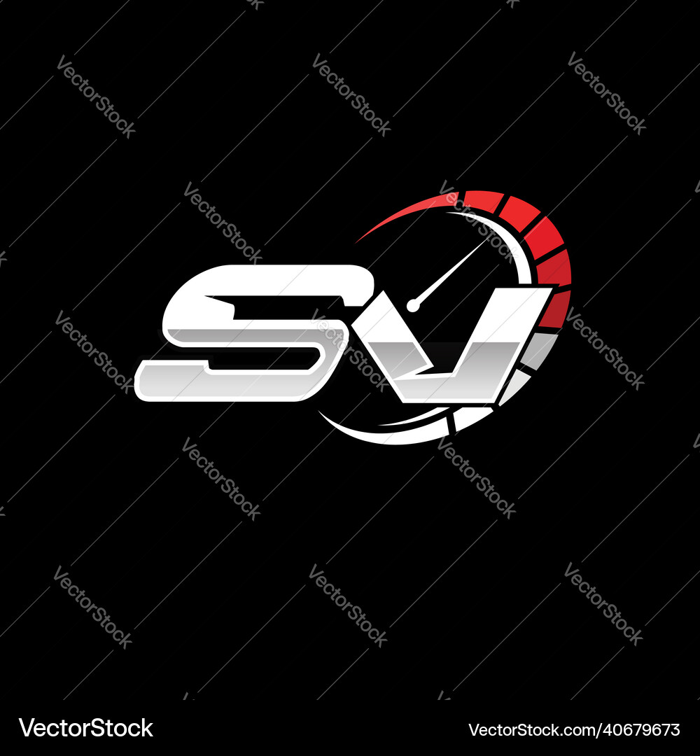 Sv logo letter speed meter racing style Royalty Free Vector