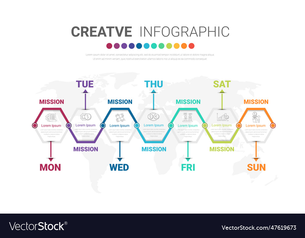 Week timeline diagram calendar 7 day Royalty Free Vector