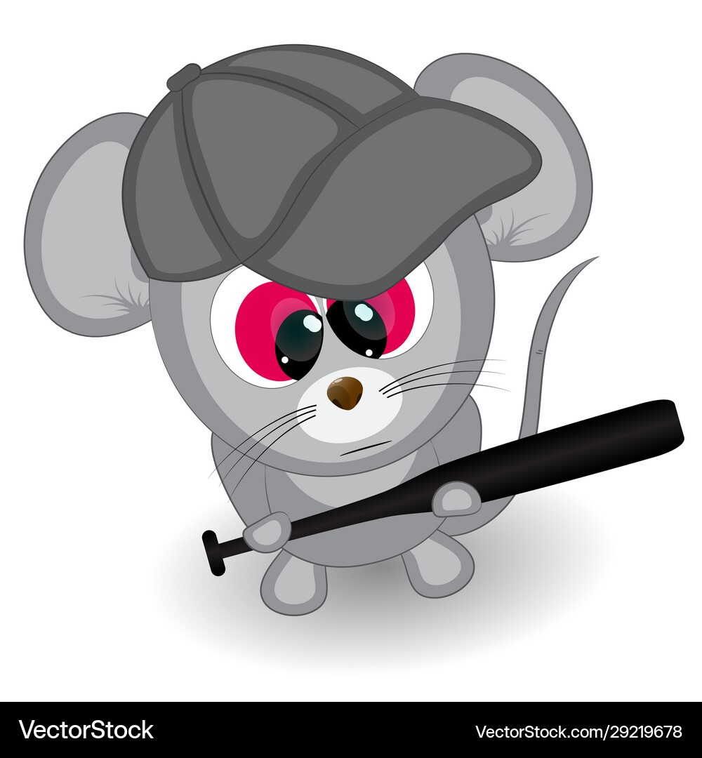 Angry little mouse with a baseball bat cartoon Vector Image