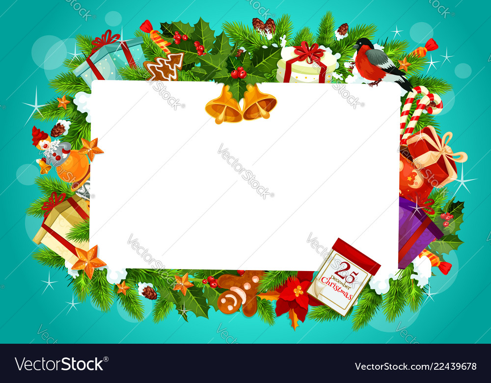 Christmas holiday frame with toys and gifts Vector Image