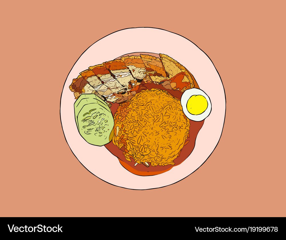 Crispy pork belly rice top view hand draw sketch Vector Image