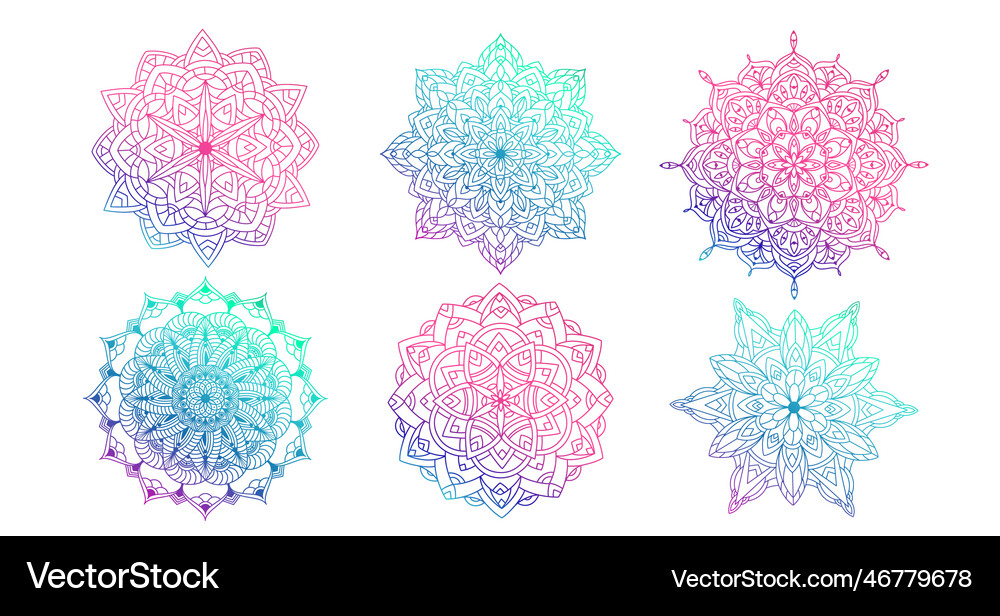 Hand drawn set of multi color gradient mandala Vector Image