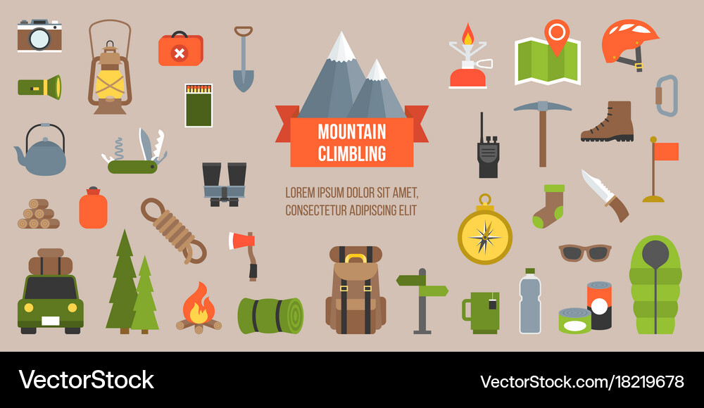 Mountain climbing equipments pictogram Royalty Free Vector