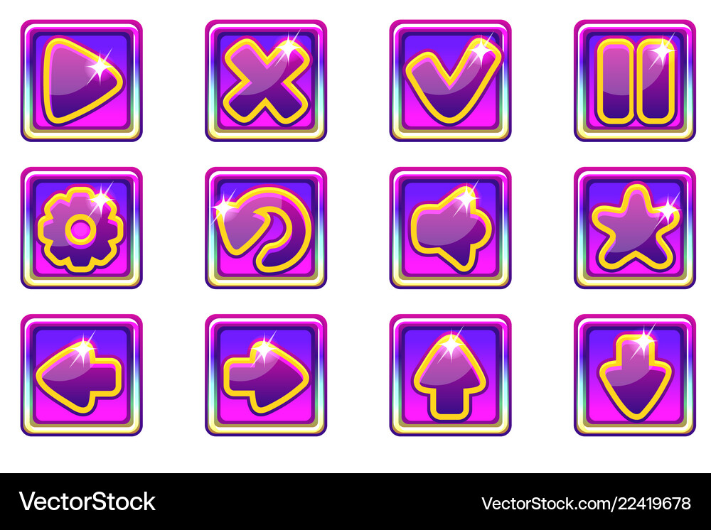 Purple square collection set glass buttons Vector Image