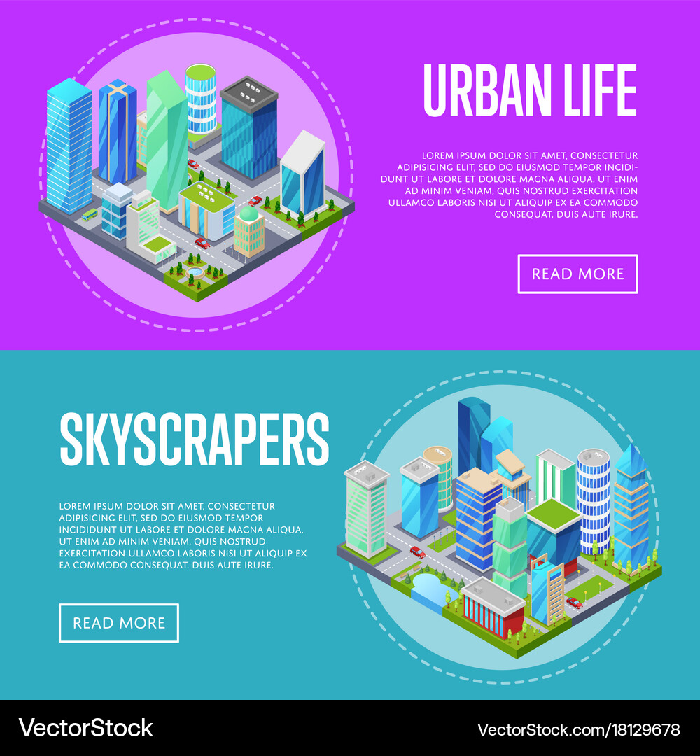 Skyscrapers in downtown banners set Royalty Free Vector