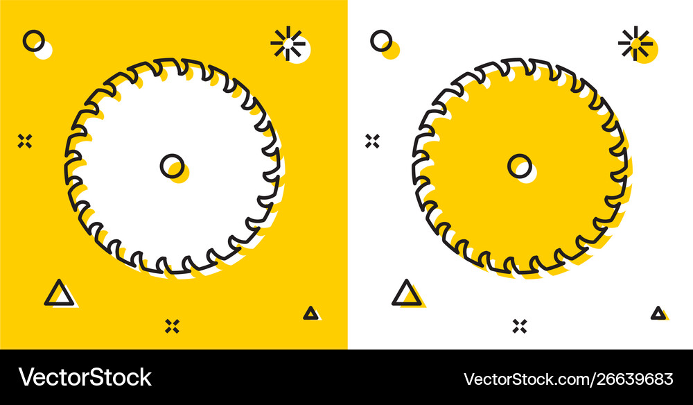 Black circular saw blade icon isolated on yellow Vector Image