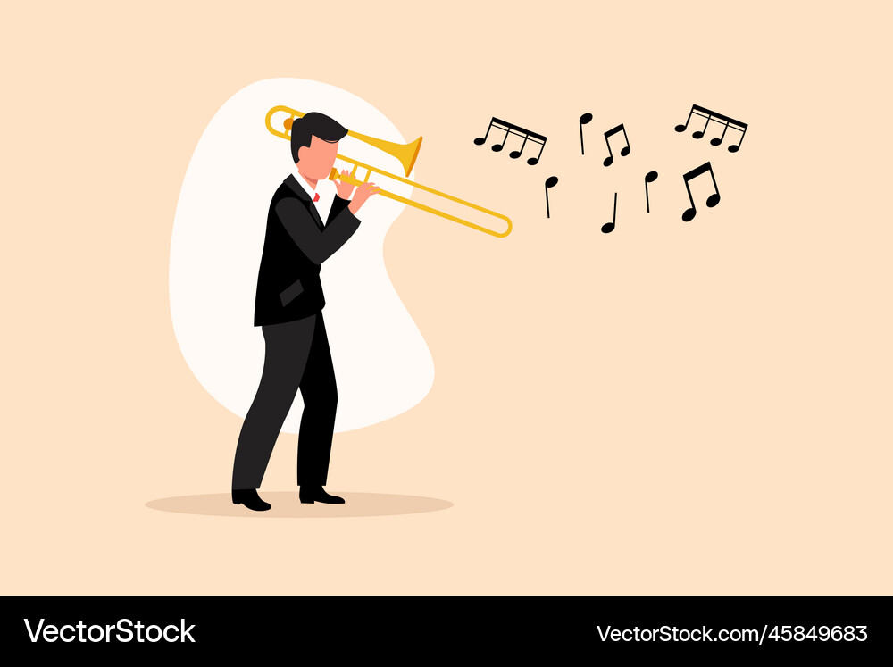 Business flat drawing trombone player male Vector Image