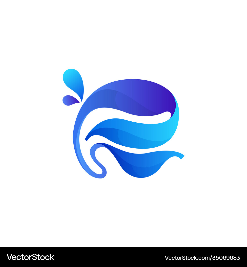 Clean blue r letter logo with water splash Vector Image