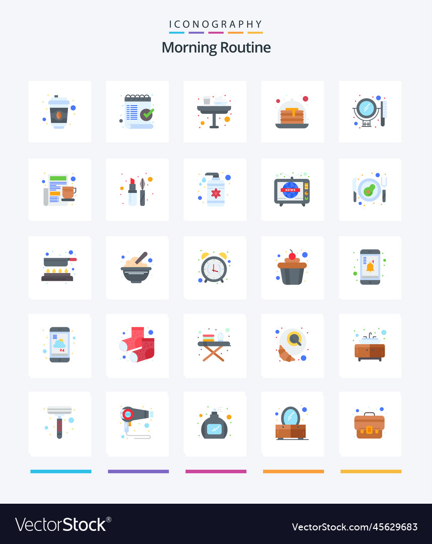 Creative morning routine 25 flat icon pack Vector Image