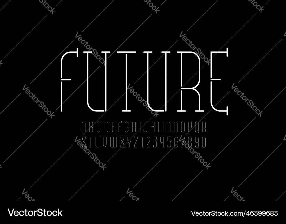 Font from ultra thin line stencil narrow alphabet Vector Image