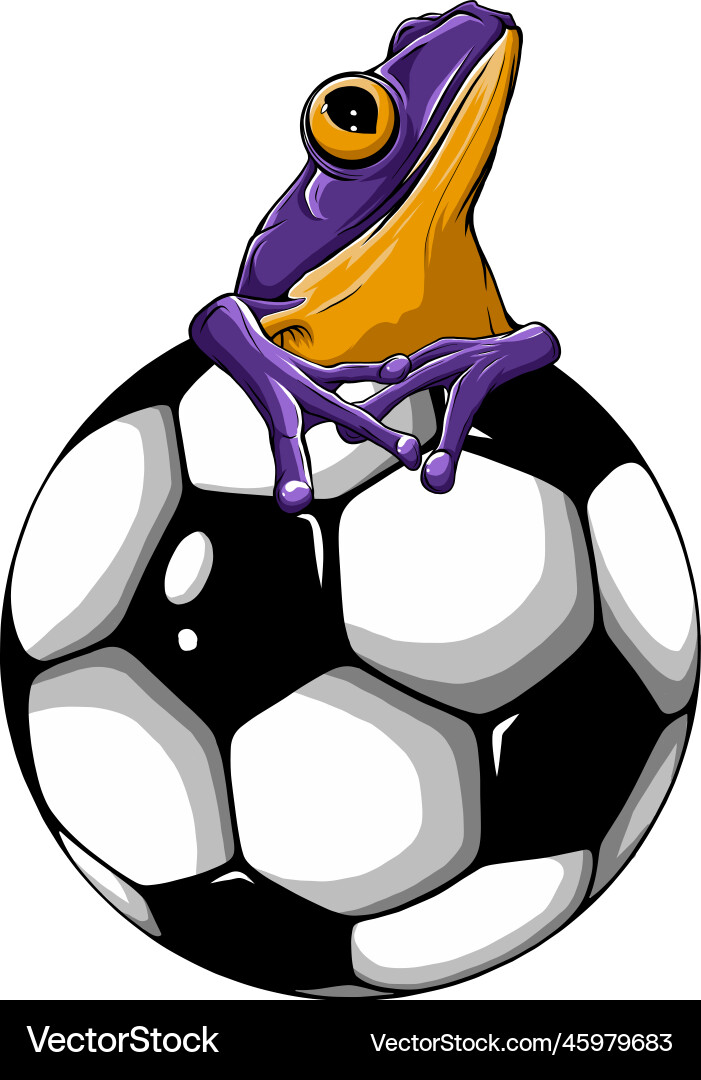 Frog mascotte on a soccer ball Royalty Free Vector Image