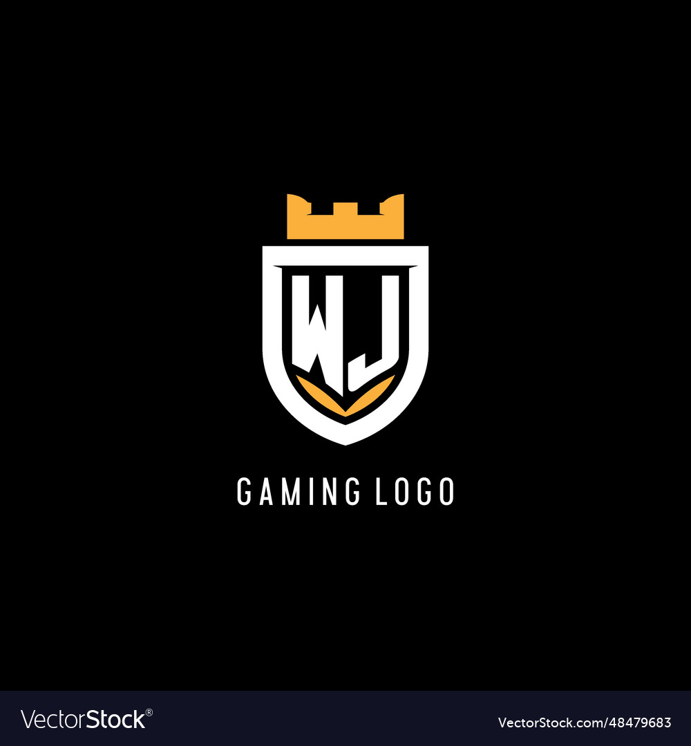 Initial wj logo with shield esport gaming Vector Image