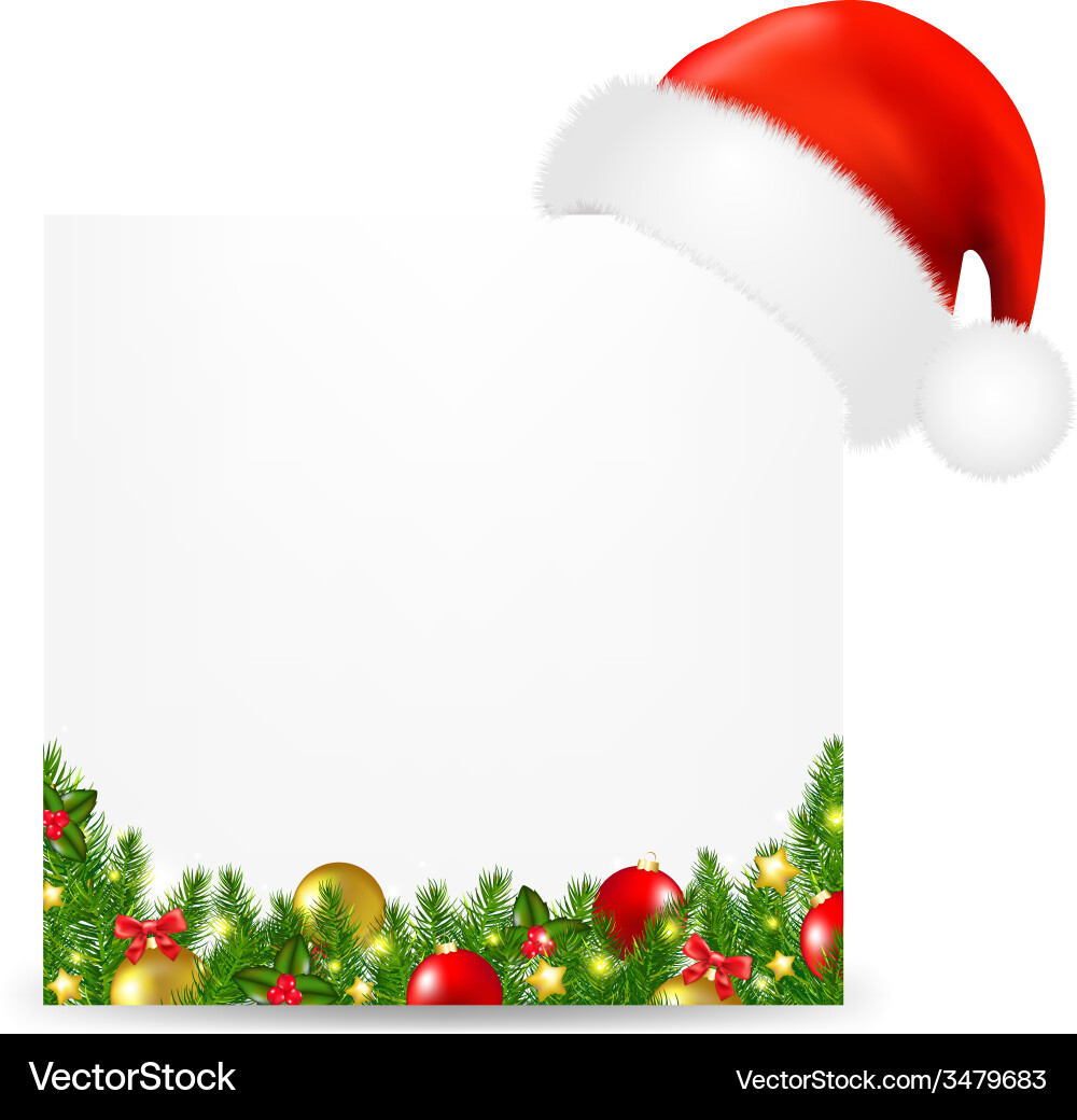 Xmas card with santa hat and text Royalty Free Vector Image