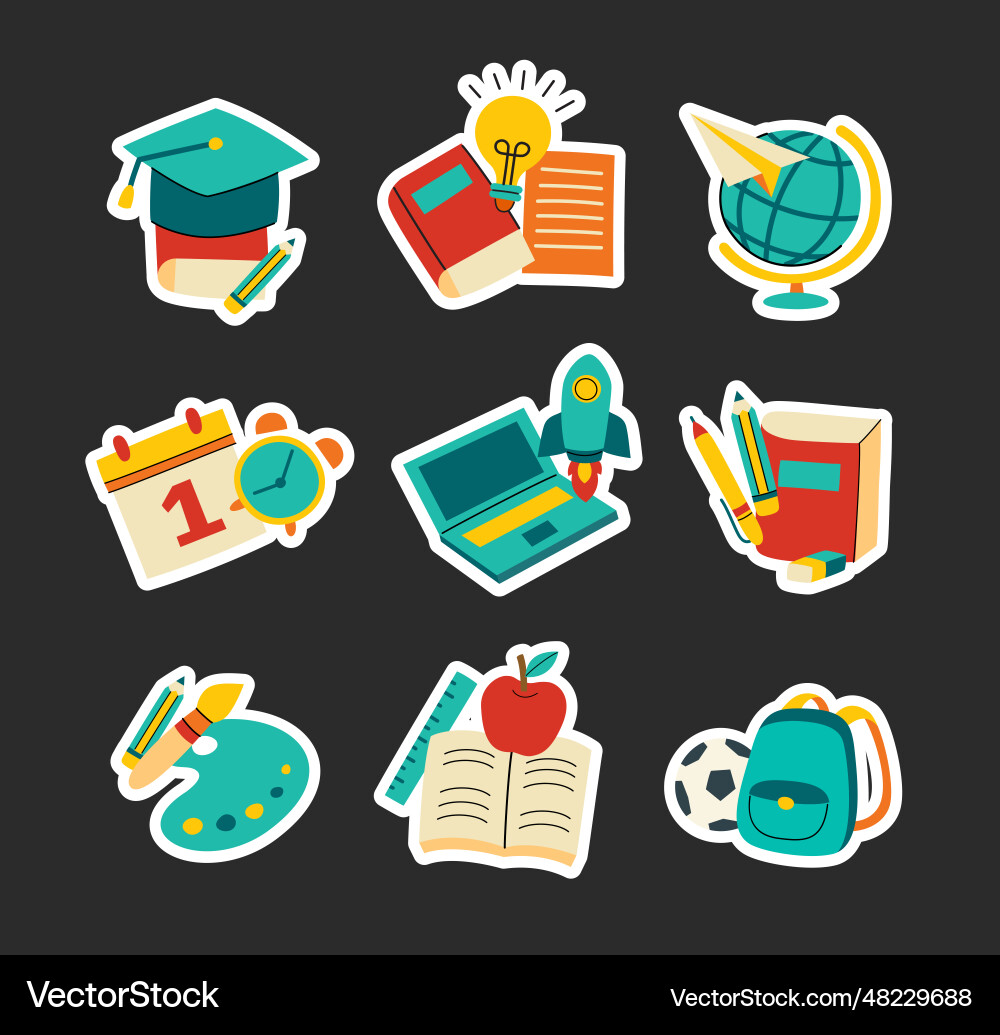 Back to school sticker set doodle style education Vector Image