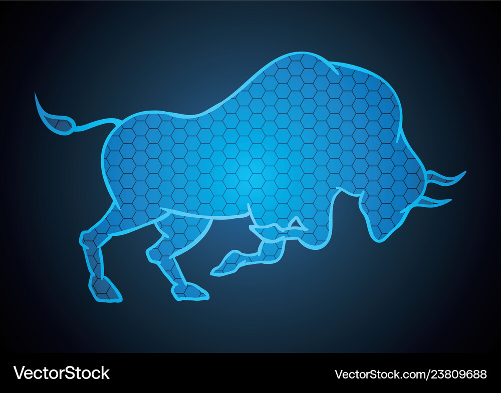 Bull hexagonal stock market blue technology Vector Image
